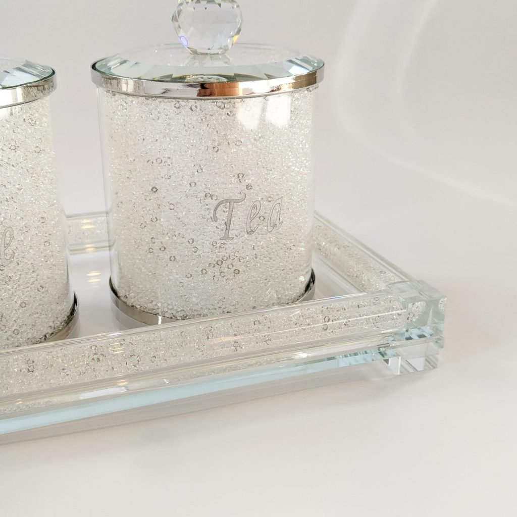 Rectangular Glass Presentation Tray with Swarovski Crystals